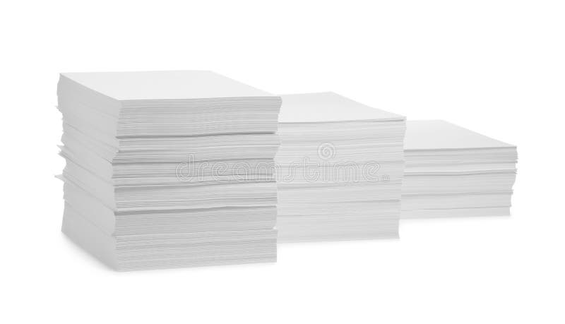 Stacks of Paper Sheets on White Background Stock Image - Image of page ...