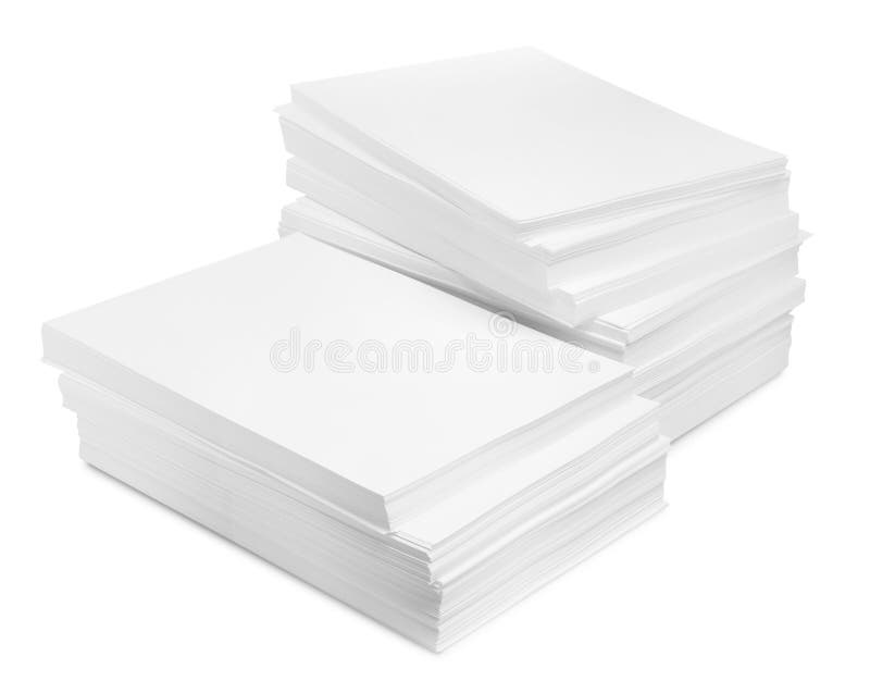 Stacks of Paper Sheets on White Background Stock Photo - Image of pile ...