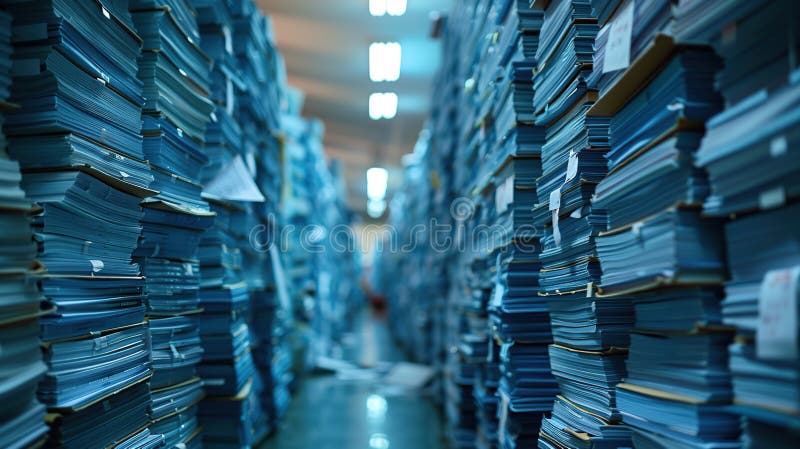 Stacks of Paper in a Storage Facility Stock Illustration - Illustration ...