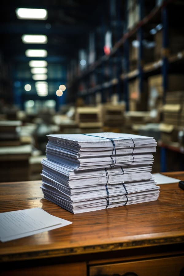 Stacks of Paper on Warehouse Background. Documents for Warehouse and ...