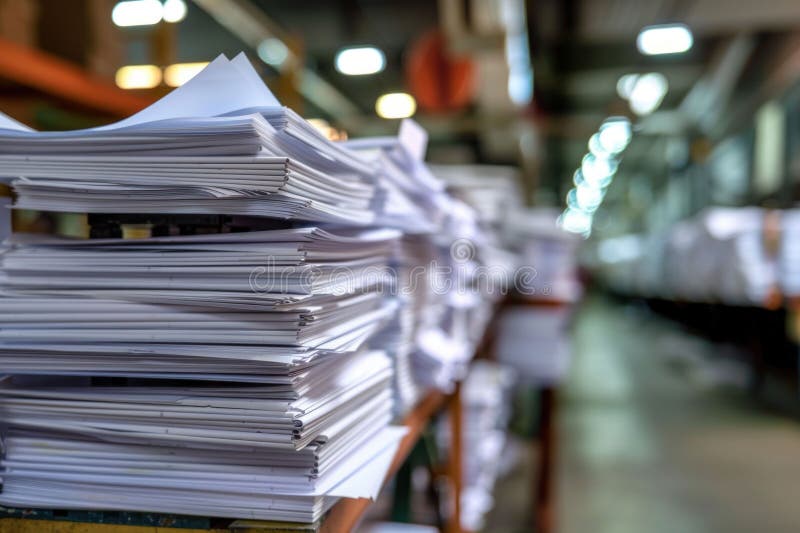 Stacks of Papers in a Printing Factory. Generative Ai Stock ...