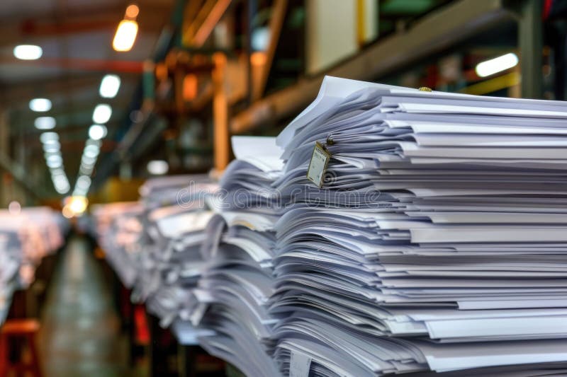 Stacks of Papers in a Printing Factory. Generative Ai Stock ...