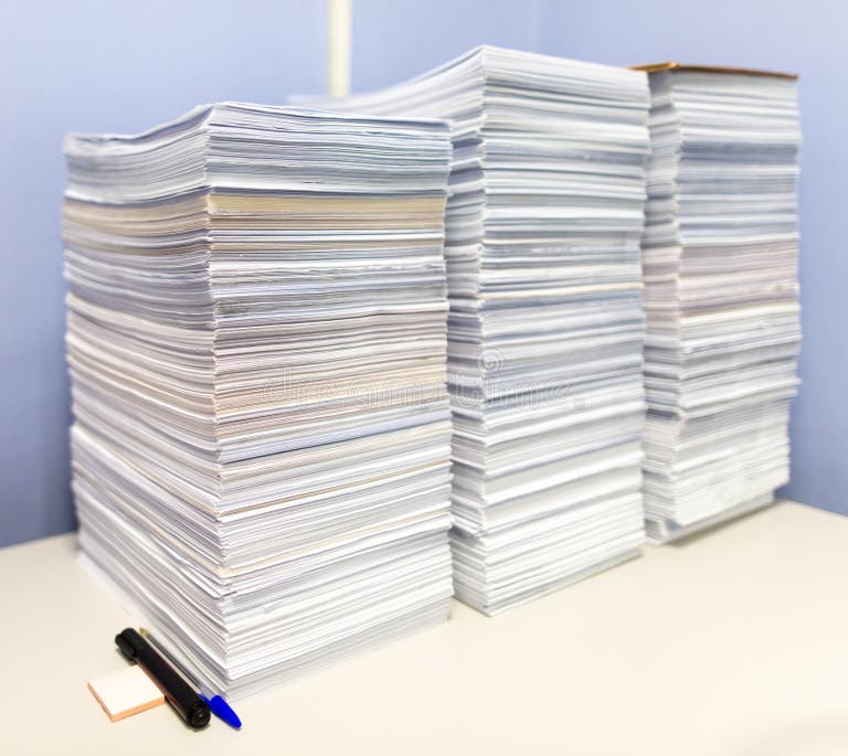 Stacks of Papers on a Table in the Office Stock Image - Image of white ...
