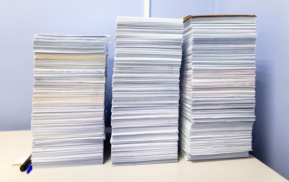 Stacks of Papers on a Table in the Office Stock Image - Image of ...