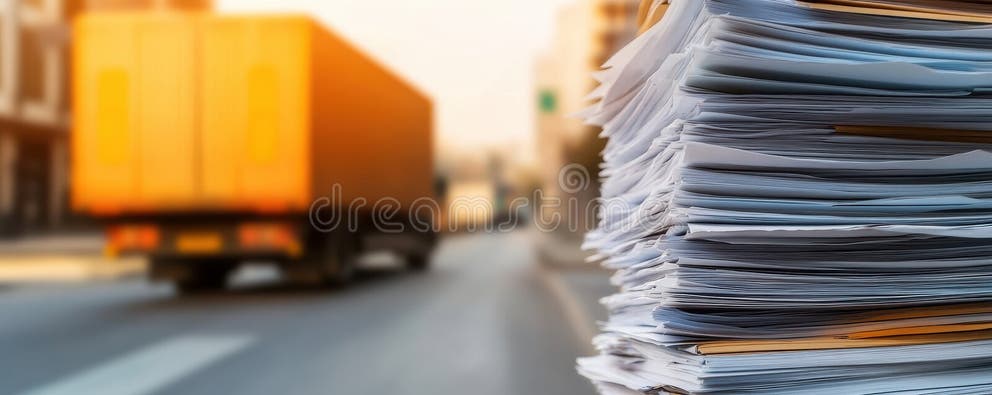 Stacks of Paperwork Blocking the Path of a Delivery Truck Stock Image ...