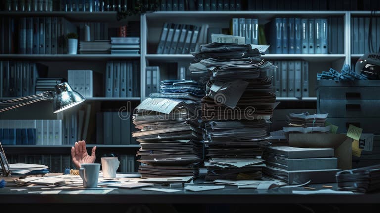The Cluttered Office Desk.AI Generated Stock Image - Image of binders ...