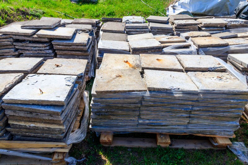 Stacks of Paving Slabs at Construction Site Stock Image - Image of ...