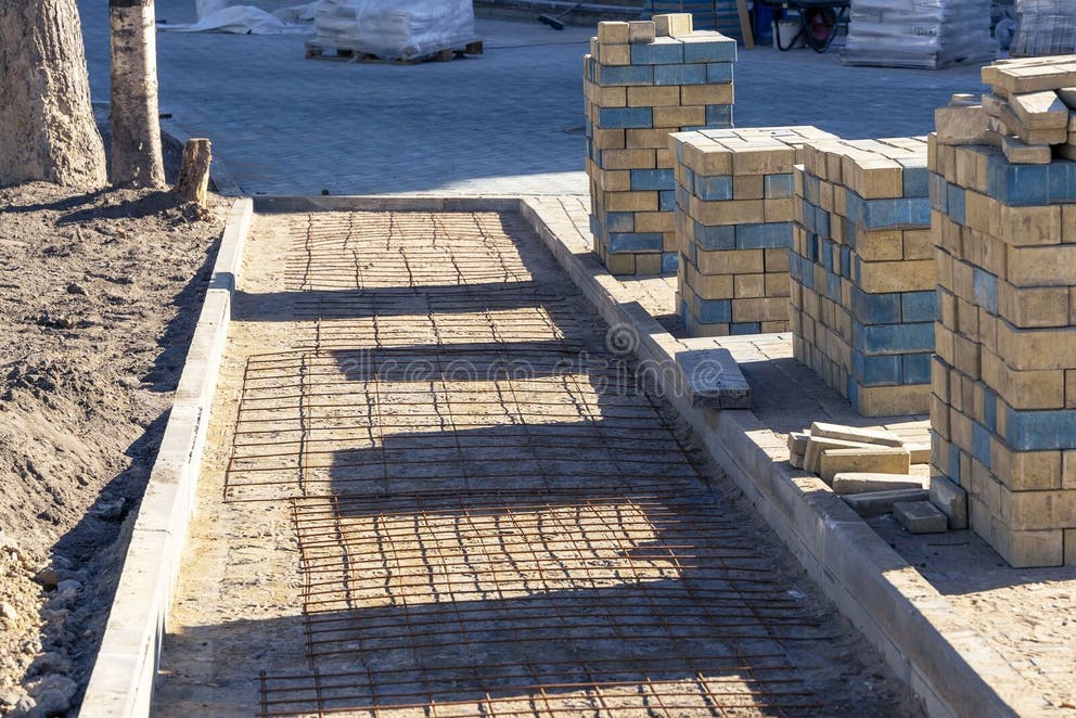 Stacks of Paving Slabs for Paving Paths Stacked on a Construction Site ...