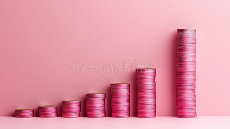 Stacks of Pink Coins Arranged in Ascending Order on Pink Background ...