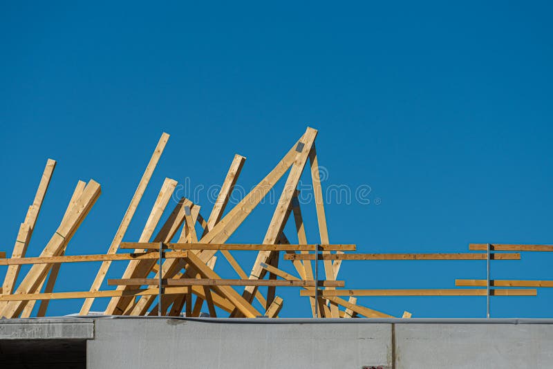 Stacks of Planks on the Roof of a Building at a Building Site Stock ...