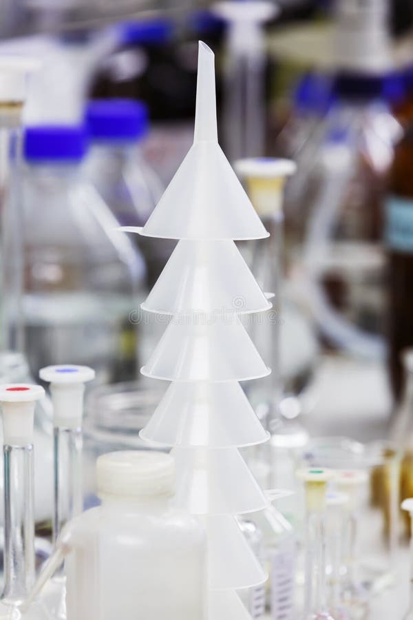 Stacks of Plastic Funnel in Laboratory Stock Photo - Image of tool ...