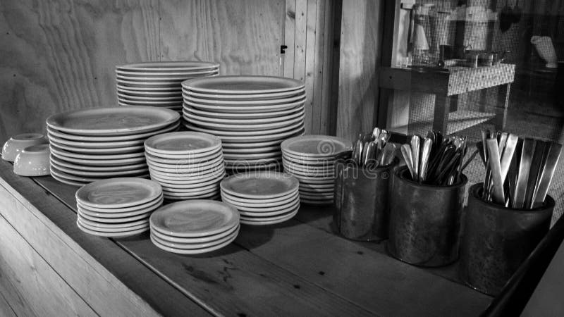 Cafeteria Plates and Silverware Stock Image - Image of plate ...