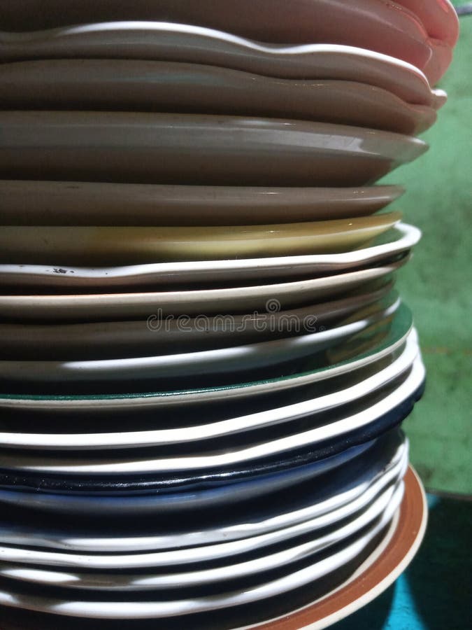 Stacks of Plates Greet You when You Arrive at the Restaurant Stock ...
