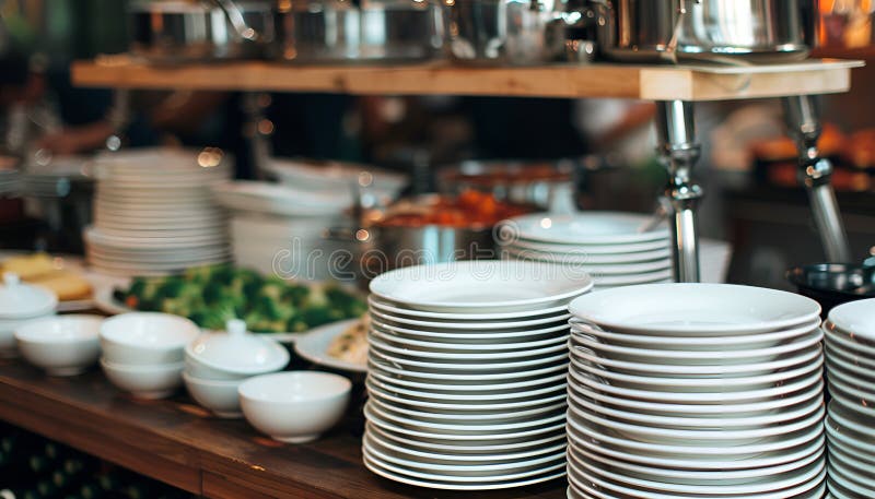 Stacks of Plates and Serving Dishes Ready for a Restaurant or Cafe ...