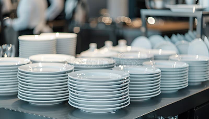 Stacks of Plates and Serving Dishes Ready for a Restaurant or Cafe ...
