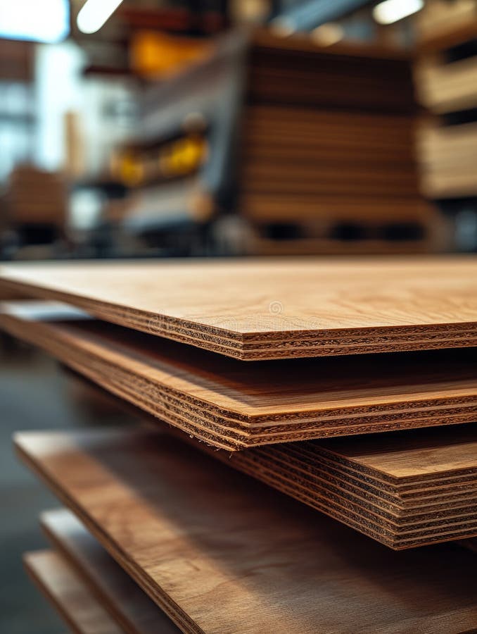 Stacks of Plywood Sheets in an Industrial Workshop. Stock Image - Image ...