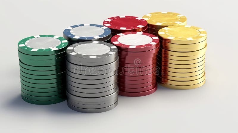 Stacks of Poker Chips of Different Colors on a White Background Stock ...