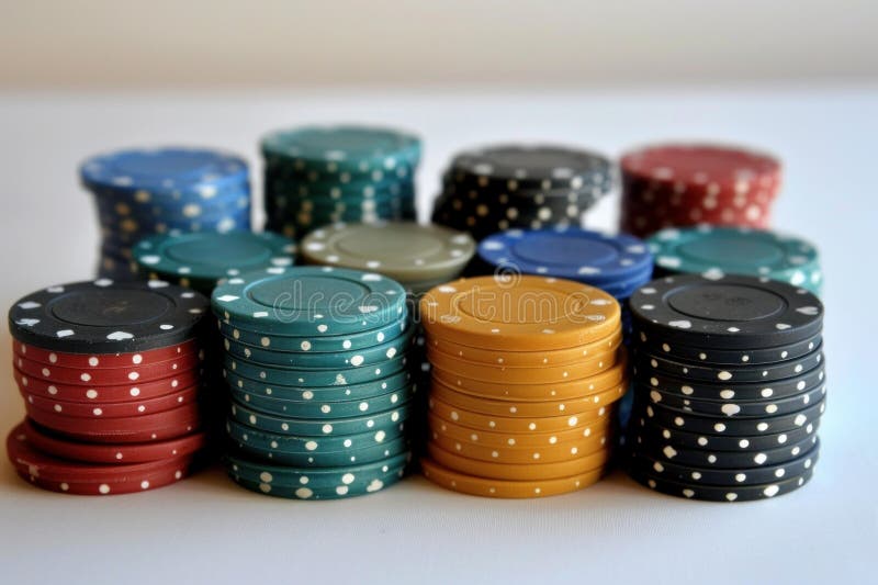 Stacks of Poker Chips Sitting on White Surface Stock Photo - Image of ...