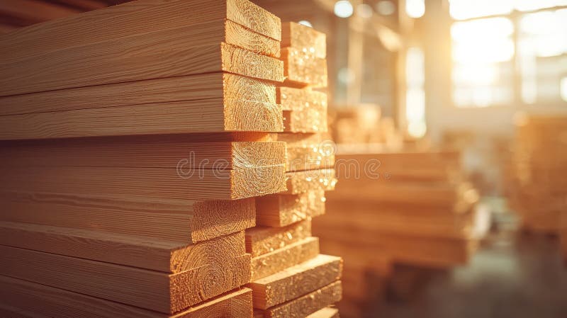 Stacks of Processed Timber Planks in a Warehouse, Representing the ...