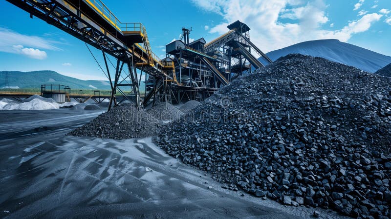 Stacks of Raw Coal in Industrial Plant Black and Grey Industrial ...