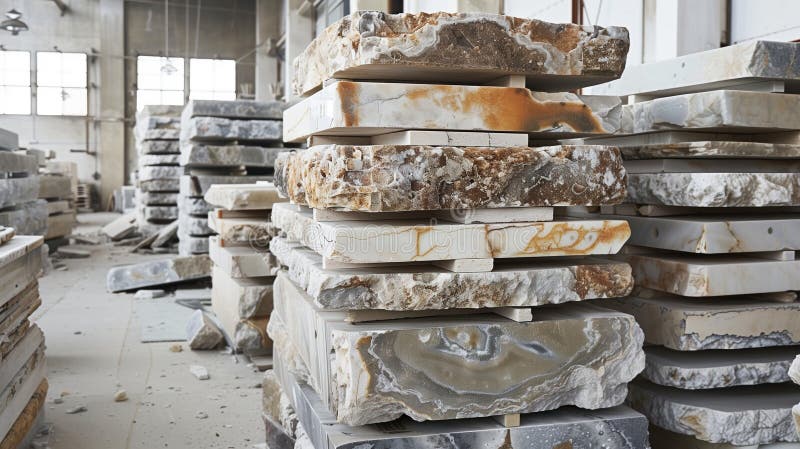 Stacks of Raw Marble Slabs in Stone Factory Stock Illustration ...