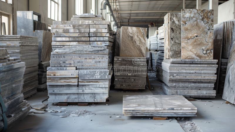 Stacks of Raw Marble Slabs in Stone Factory Stock Illustration ...