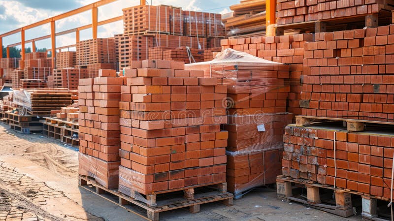 Stacks of Red Bricks at a Construction Materials Storage Site Stock ...