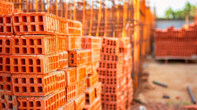 Stacks of Red Bricks at a Construction Site Serve As Building Materials ...
