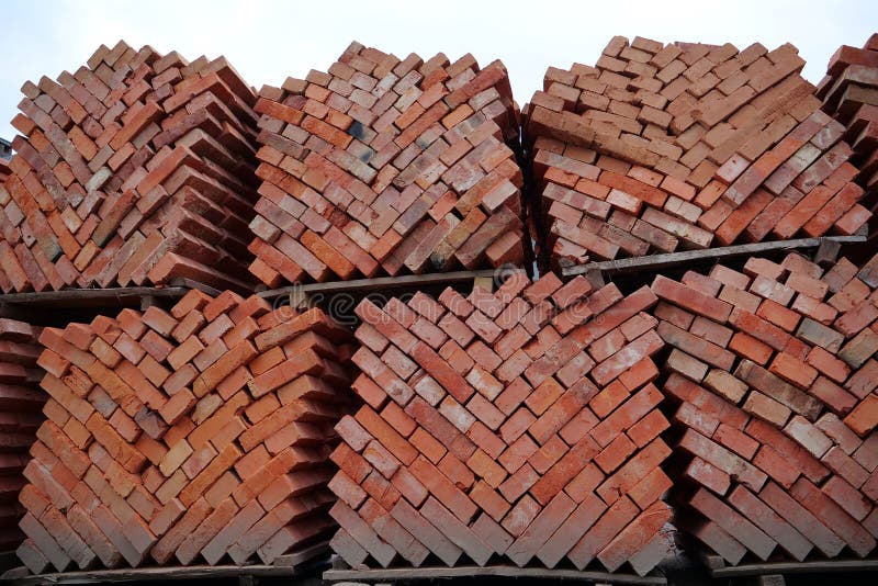 Stacks of Red Bricks at Outdoor Construction Supermarket Stock Image ...