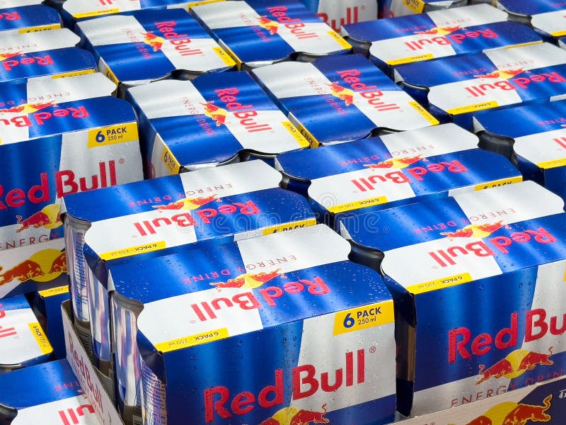 Stacks of Red Bull Energy Drink Packs Displayed in a Store Editorial ...