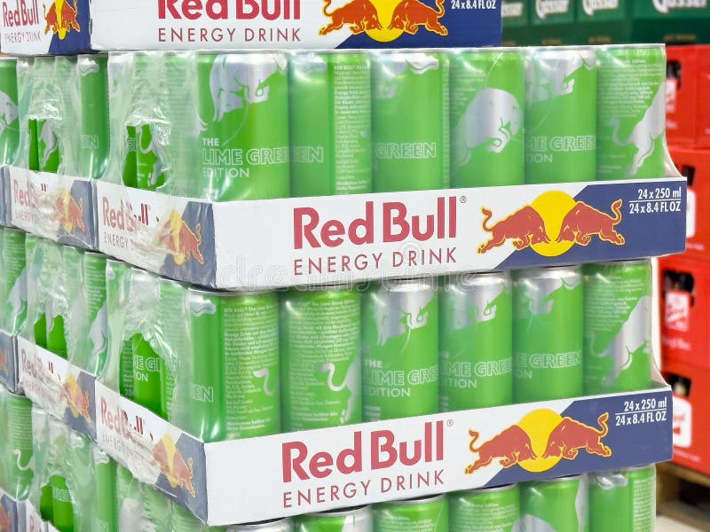 Stacks of Red Bull Lime Edition Energy Drink Cans in Store Display ...