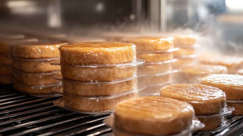 Stacks of Round Brown Cakes Wrapped in Plastic Stock Illustration ...