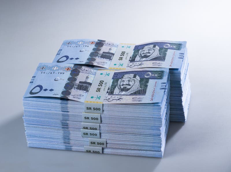 Stacks of Saudi Riyal Banknotes of 500 with Image of King Abdulaziz ...