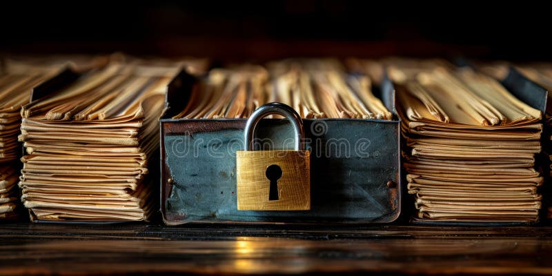 Stacks of Secured Documents Bound with a Metal Box and Locked with a ...