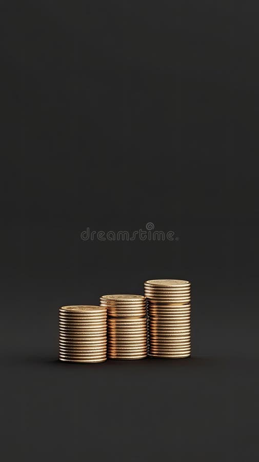 Stacks of Shiny Gold Coins on a Dark Background in Dim Light Stock ...