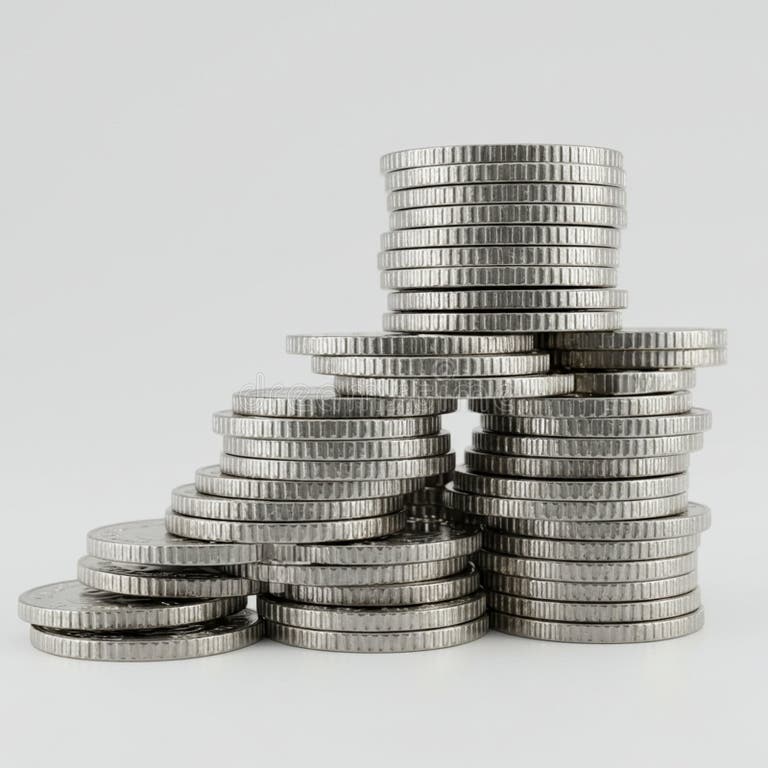 Stacks of Shiny, Silver Coins are Arranged in Various Heights Against a ...