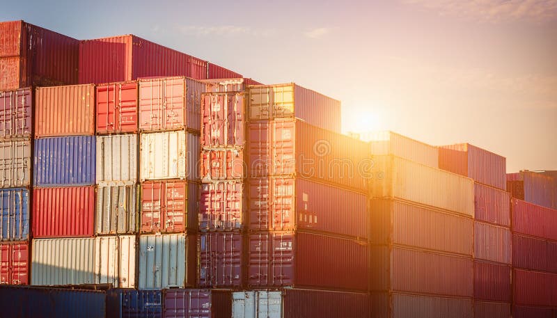 Stack of Container Box in Port for Logistic Export Import Business ...