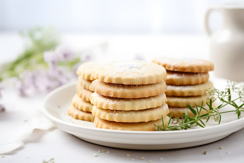 Stacks of Shortbread Cookies on Plate Stock Illustration - Illustration ...