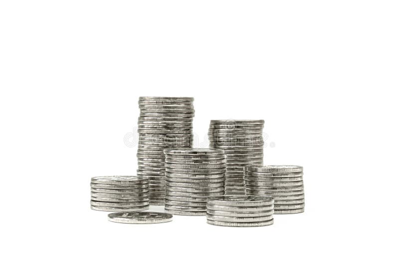 Stacks of Silver Coins Isolated White Background Stock Photo - Image of ...