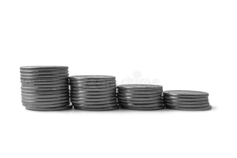 Stacks of Silver Coins Isolated on White Background Stock Image - Image ...