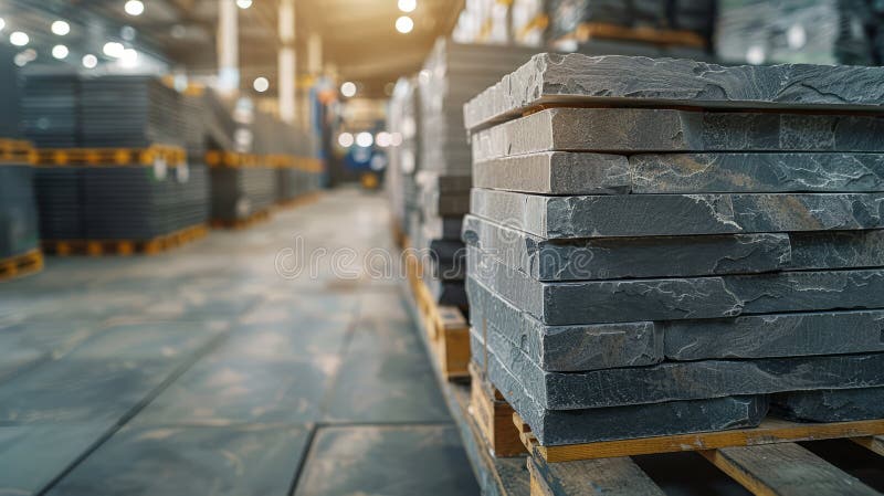 Stacks of Slate Tiles on Pallets in a Large Warehouse Stock Image ...