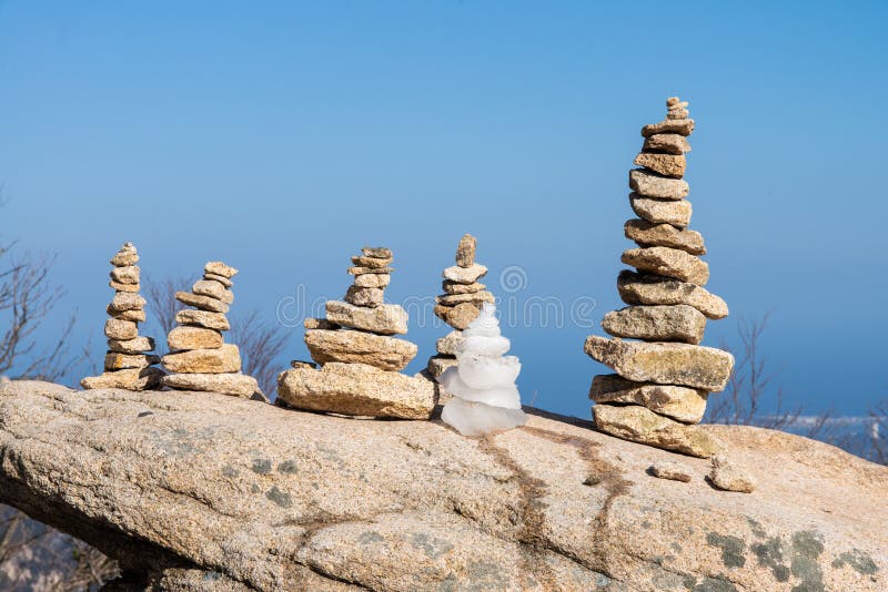 Pebble Stack on the Rock in Winter Stock Photo - Image of stone ...