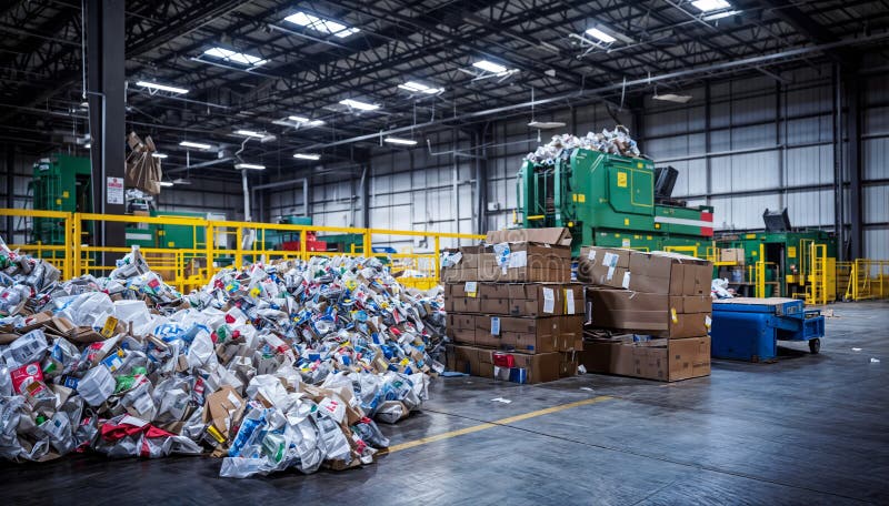Stacks of Sorted Recyclable Materials and Cardboard Boxes Sit Inside a ...