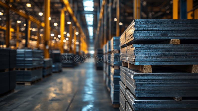 Stacks of Steel Sheets in an Industrial Warehouse. Stock Image - Image ...