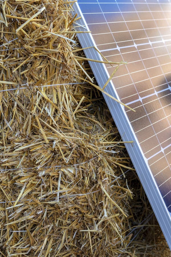 Stacks of Straw and Solar Panel Stock Image - Image of feed, summer ...