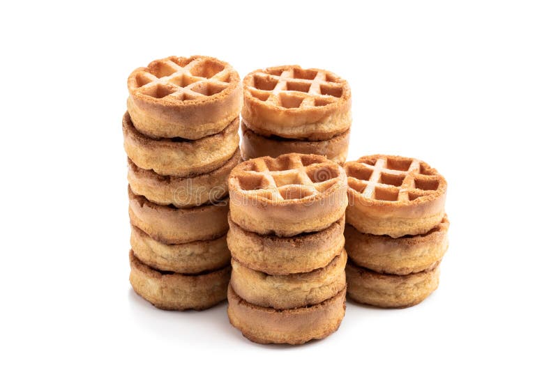 Stacks of Tasty Round Mini Waffles Isolated on White Stock Image ...
