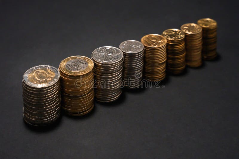 Stacks of Tenge Coins Stand in a Row in Ascending Order Stock Image ...