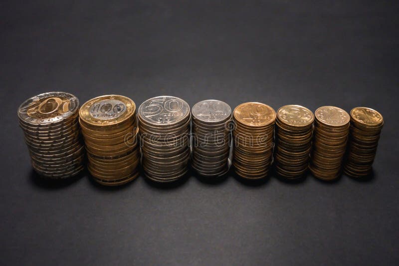 Stacks of Tenge Coins Stand in a Row Stock Photo - Image of capital ...