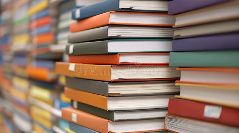 Stacks of Textbooks and Workbooks Neatly Arranged on Shelves, Organized ...