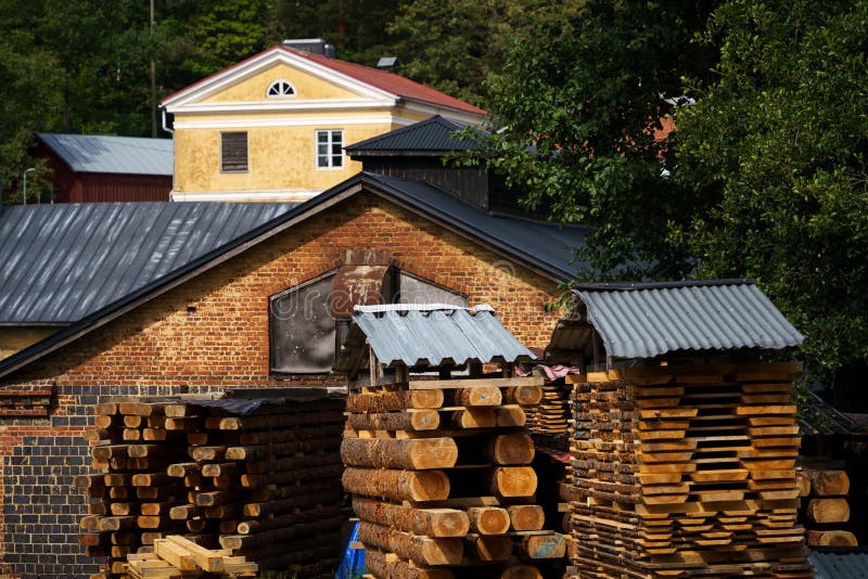 Stacks of Timber and Lumber Outside Historic Saw Mill Stock Photo ...